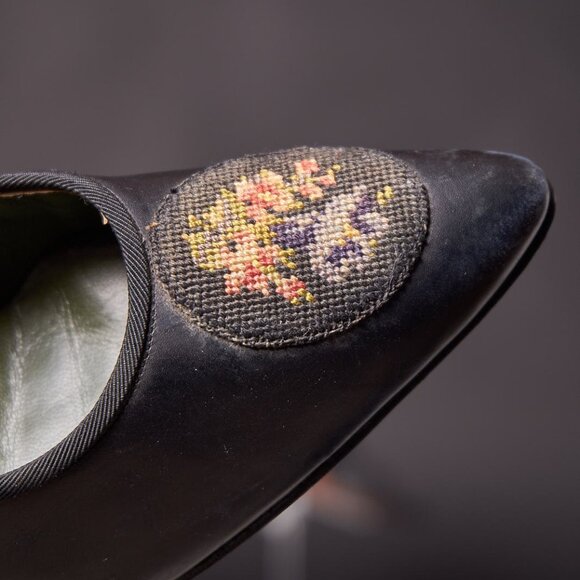 joseph larose | Shoes | Vintage 95s Needlepoint Black Pumps Heels Shoes ...